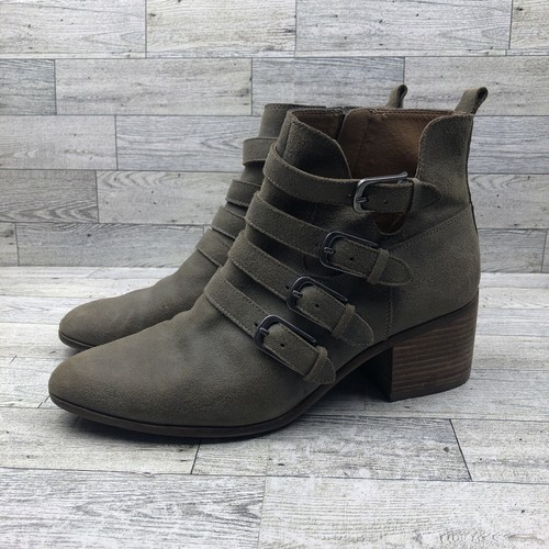 Lucky Brand booties boots olive green 10 buckles womens | eBay