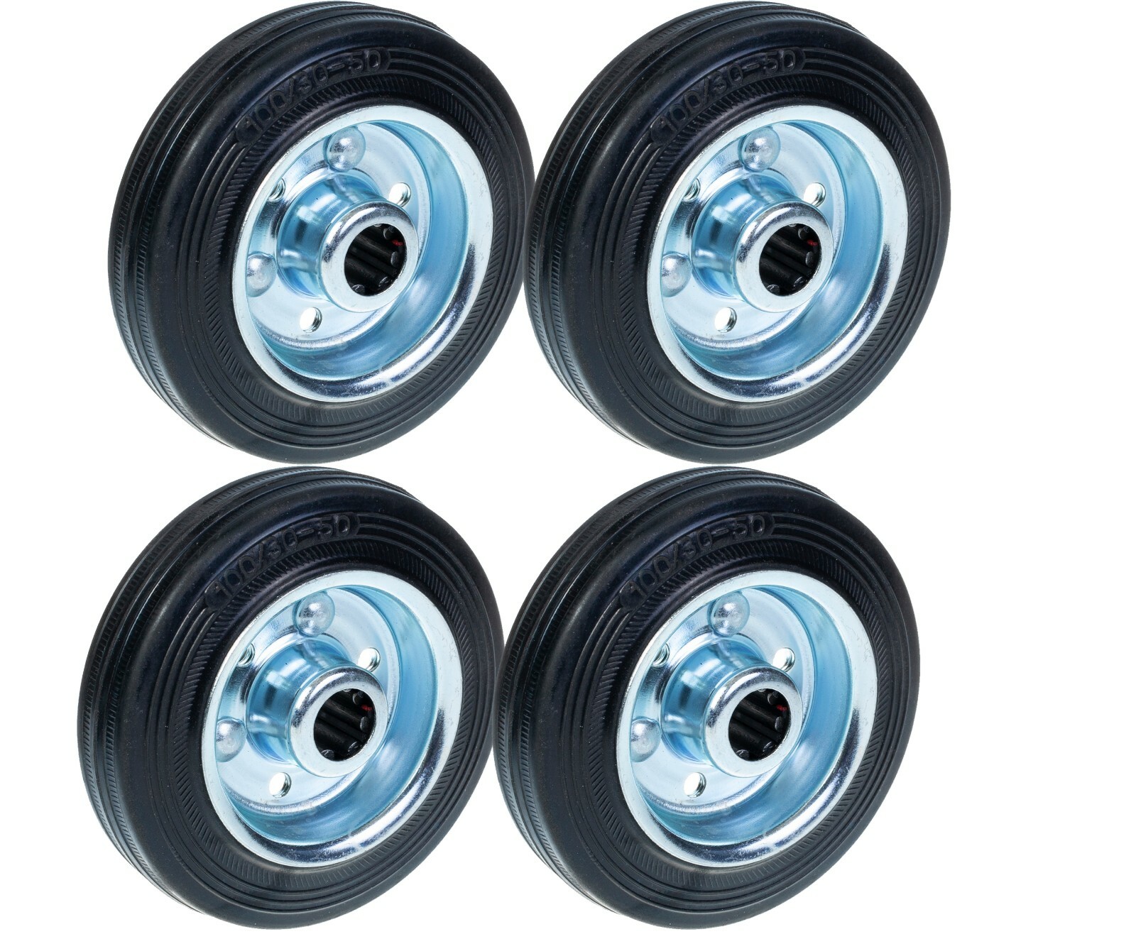 100mm 4" 4 inch rubber wheels steel centered wheels heavy duty - set of ...