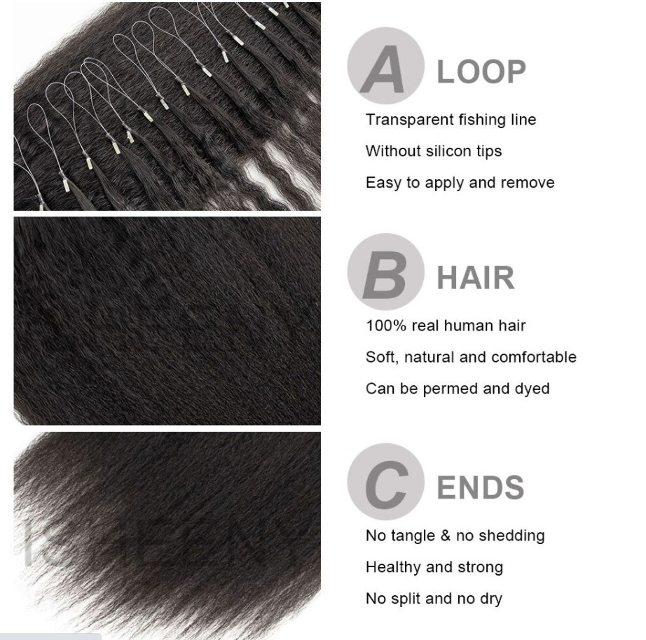 16"-26" Kinky Yaki Micro Pre Loop 100% Remy Human Hair Extension ...