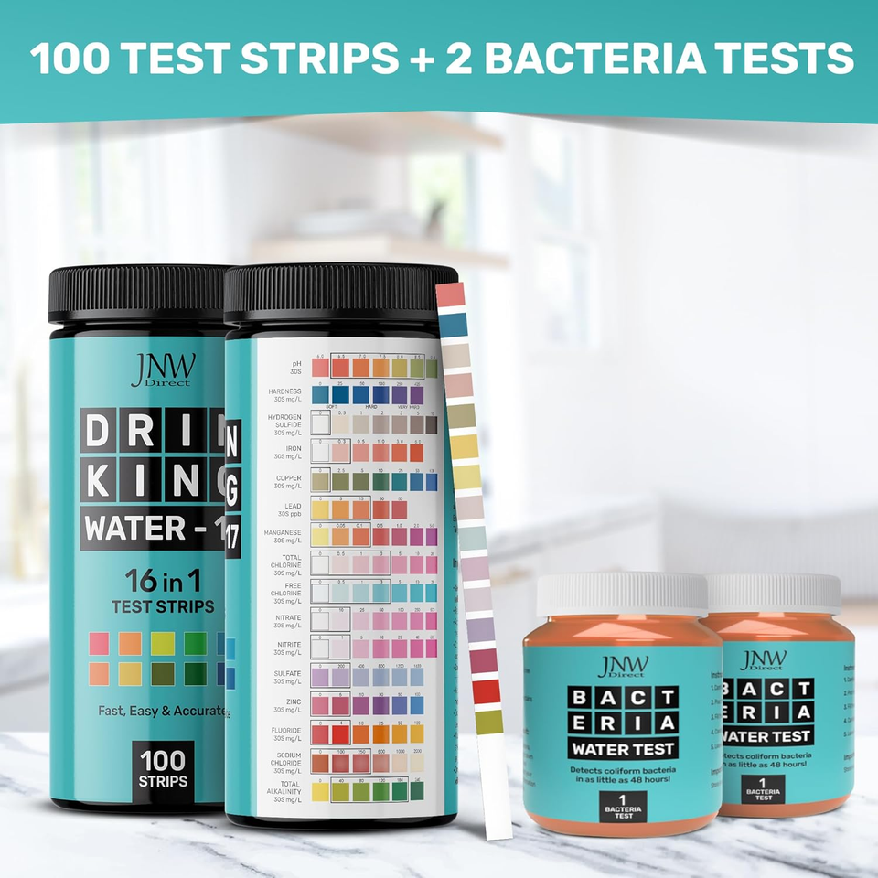 JNW Direct 17-In-1 Drinking Water Test Kit - 100 Strips + 2 Bacteria ...