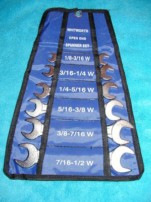 WHITWORTH OPEN SPANNERS 6 piece set -12 sizes + blue tool carrier bag ...