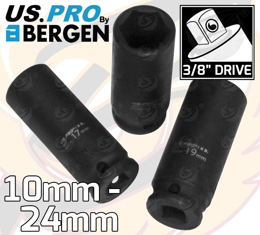 US PRO DEEP IMPACT SOCKET Set 3/8"Dr 10pc 10mm - 24mm 6pt Hex Long ...