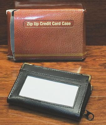 Zip Up Credit Card Black Leather Case - 16 Sleeves Inside For Cards ...