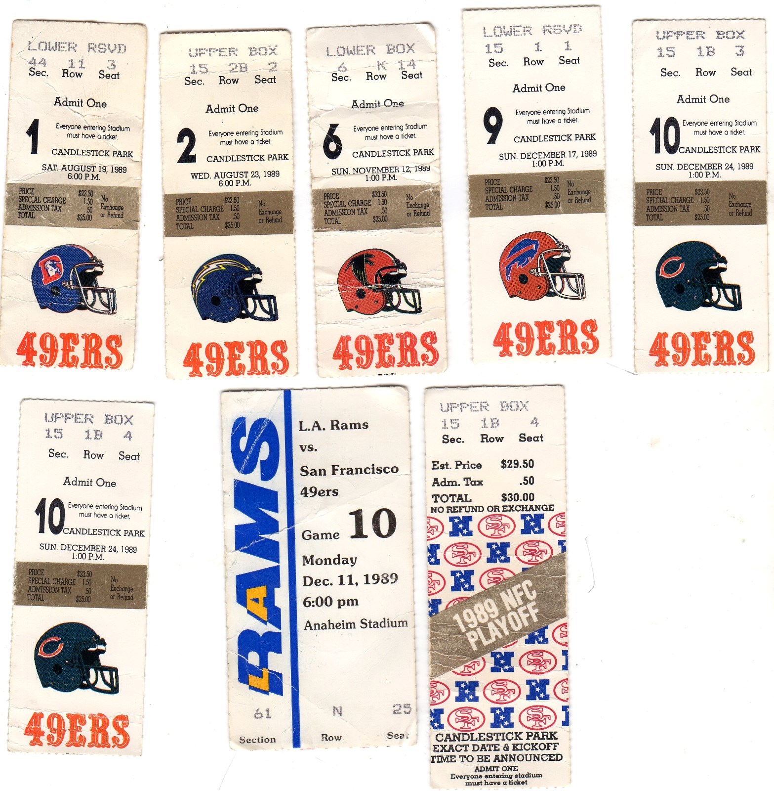 1989 WORLD CHAMPIONS - SAN FRANCISCO 49ERS TICKET STUB RICE MONTANA ...