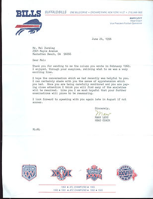 1996 Buffalo Bills Marv Levy Signed Letter With Envelope Hologram | eBay