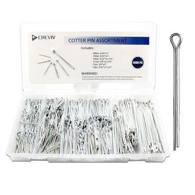 1000 Piece Cotter Pin Assortment Kit - 6 Sizes 1/16” to 5/32” Durable ...