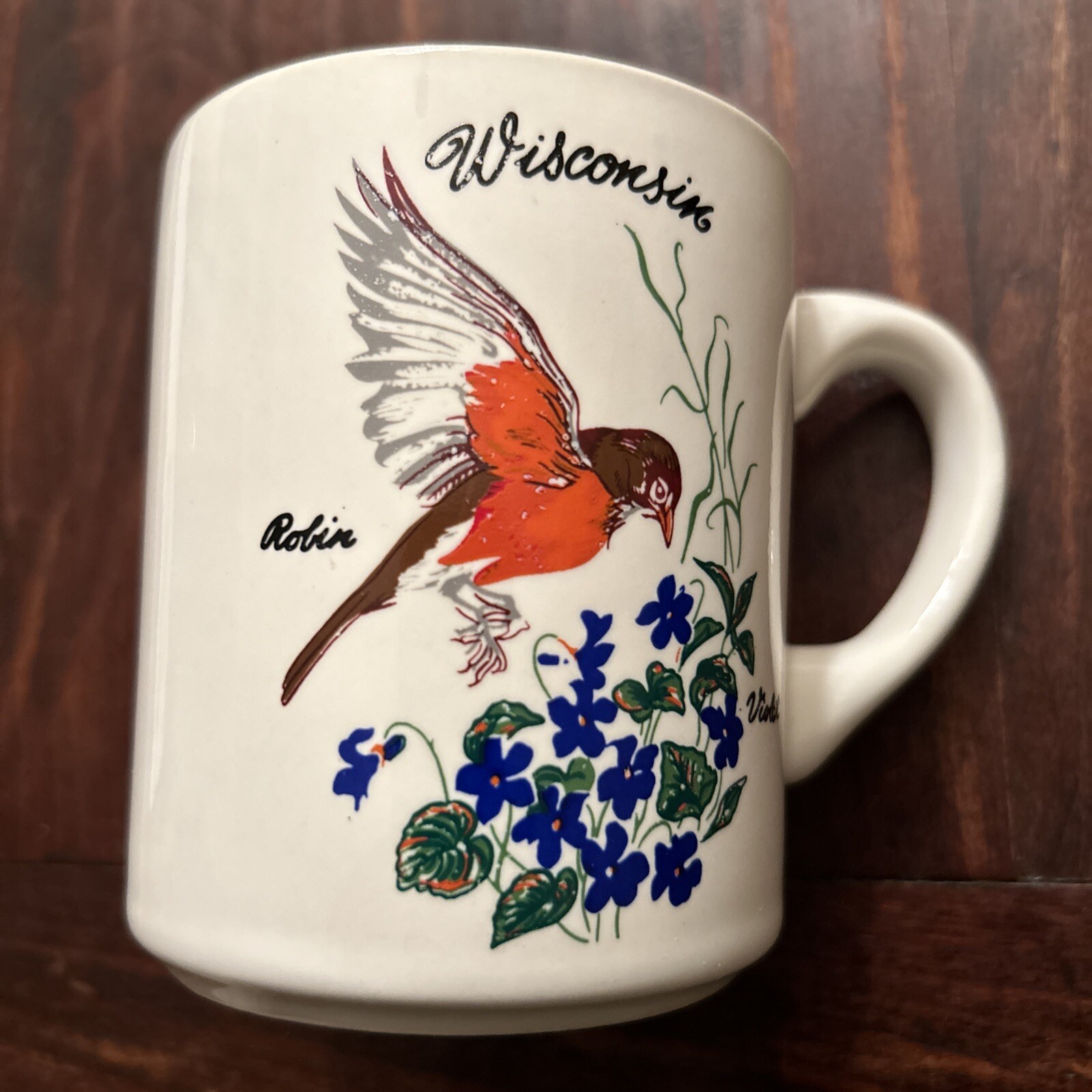 Vintage State Of Wisconsin Coffee Mug; State Bird & Flower; Robin ...