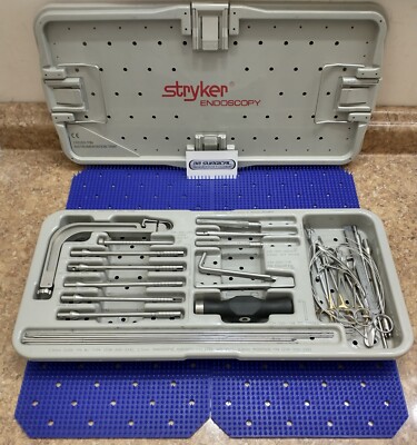 STRYKER INSTRUMENT SET "CROSS PIN" DRIVER, HANDLE, DRILL GUIDE, SCISSOR ...