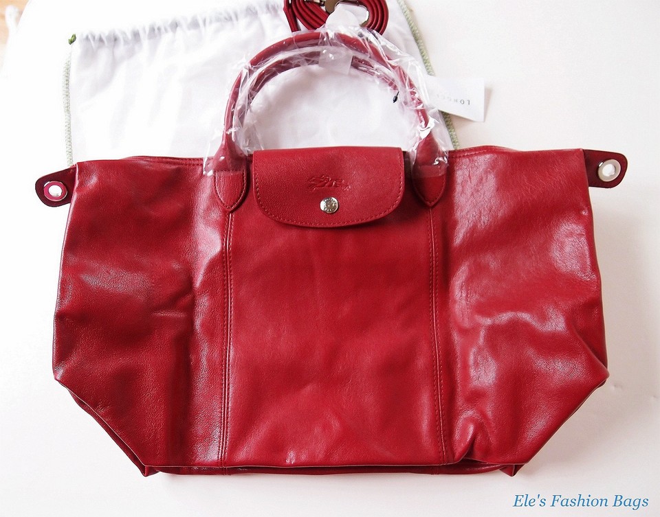 NWT Longchamp Le Pliage Cuir Medium Leather Crossbody Satchel Bag RED ...