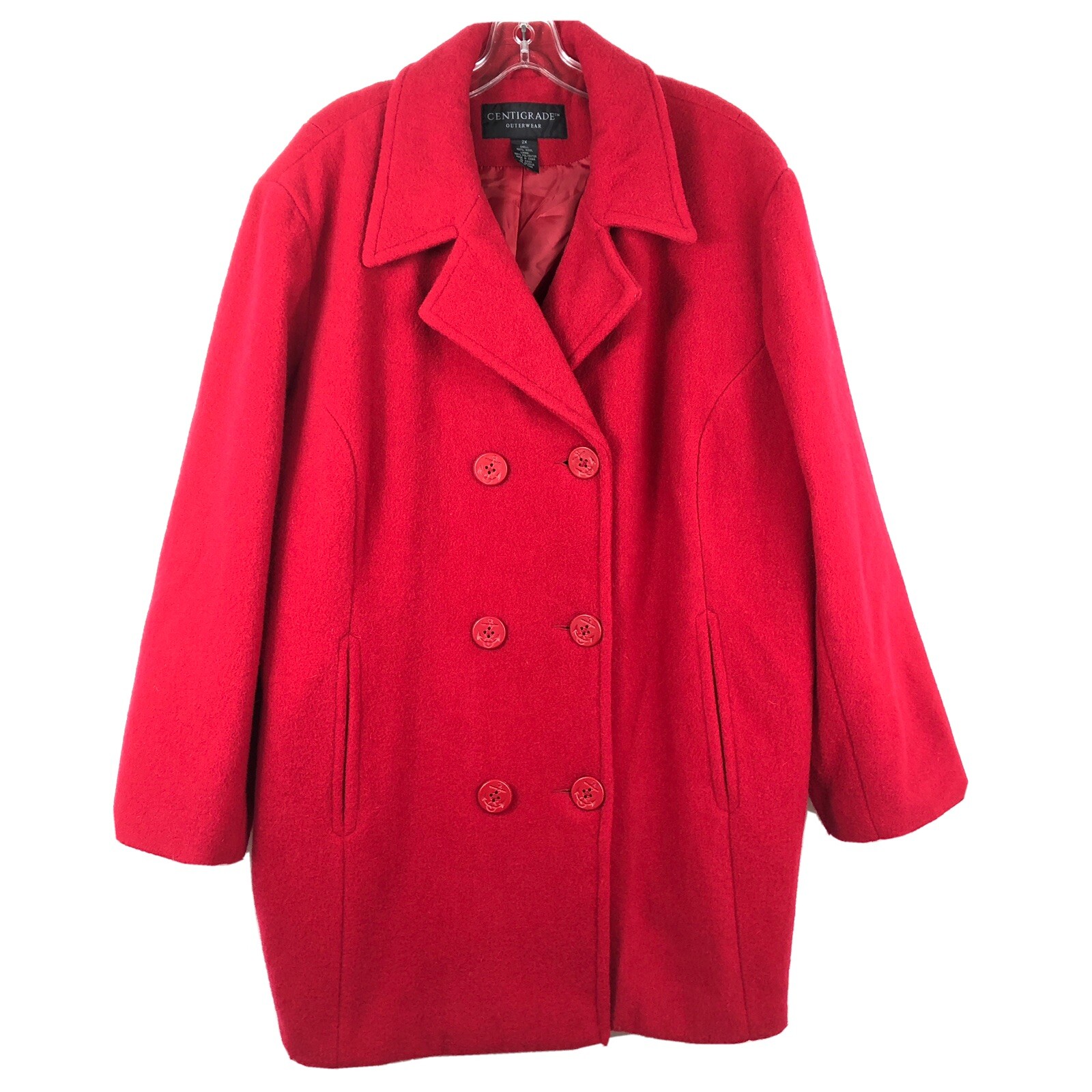 Wool Coat 2X Double Breasted Pockets Long Sleeves Cen… - Gem