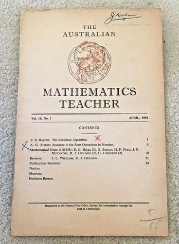 THE AUSTRALIA, MATHEMATICS TEACHER VOL 10, NO 1. APRIL 1954 | eBay