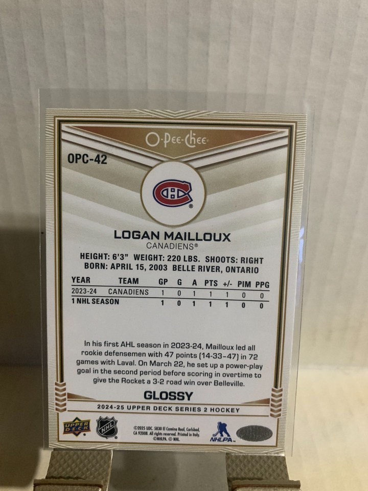 2024-25 Upper Deck OPC Glossy Logan Mailloux Gold #OPC-42 Montreal ...