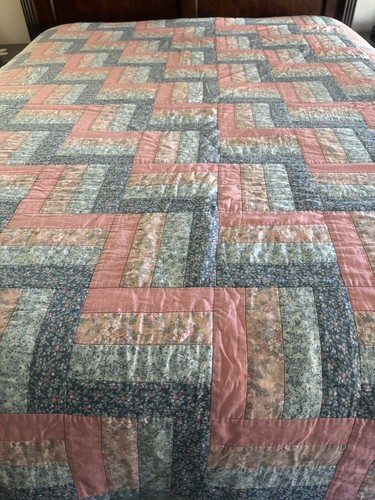 Vintage Rail Fence Pattern Handmade Quilt 84" x 92" - Pink/Blue | eBay