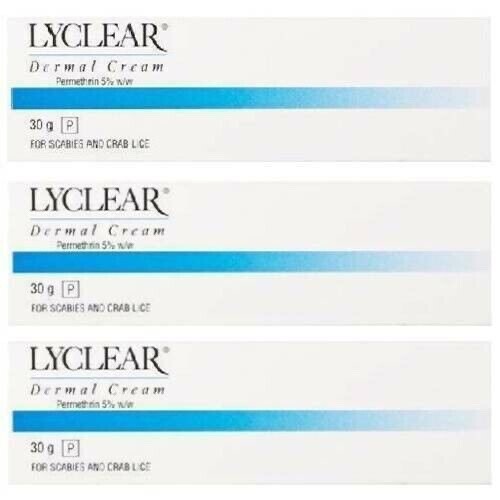 3 x 30g (90g) Lyclear (Permethrin) 5% Cream for Scabies and QUICK ...