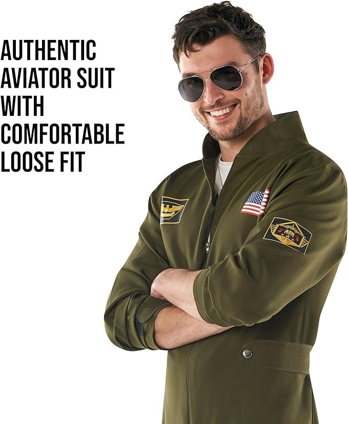 Mens Air Force Pilot Jumpsuit Costume Sunglasses Aviator Flight Suit ...