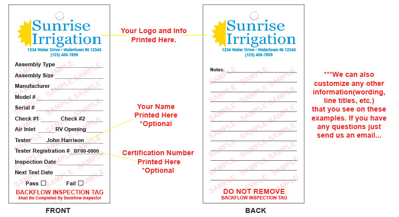 Backflow Inspection Tags - Custom Print - Waterproof - UV Resistant ...