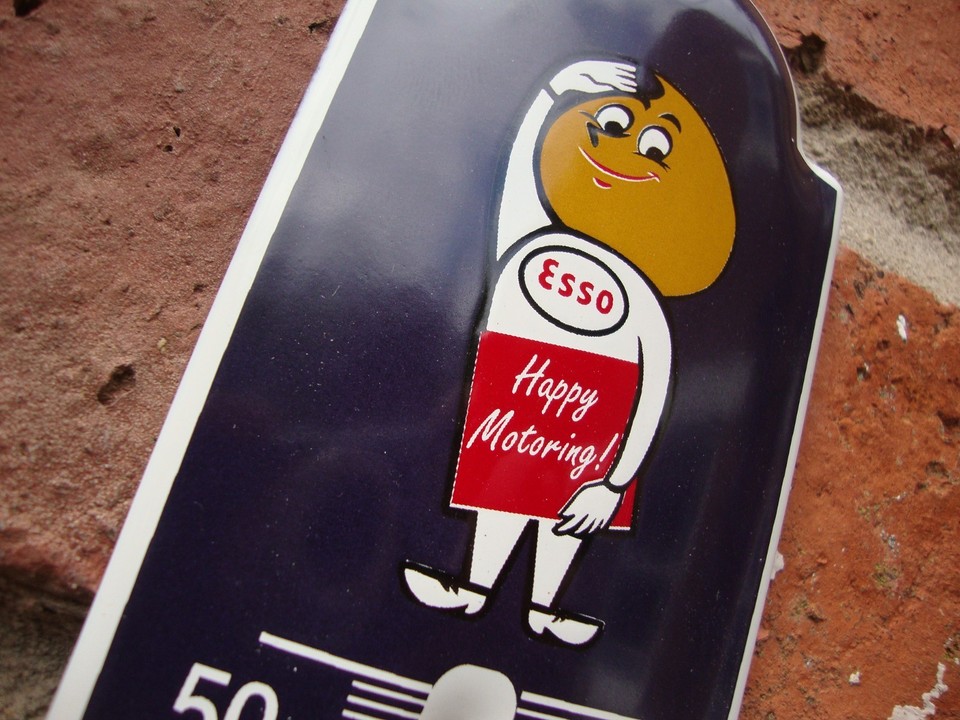 ESSO MAN ENAMEL THERMOMETER vitreous motor oil garage sign VAC163 | eBay UK