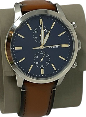 Fossil Men's Townsman 44mm Chronograph Luggage Leather Watch Brown/Navy ...