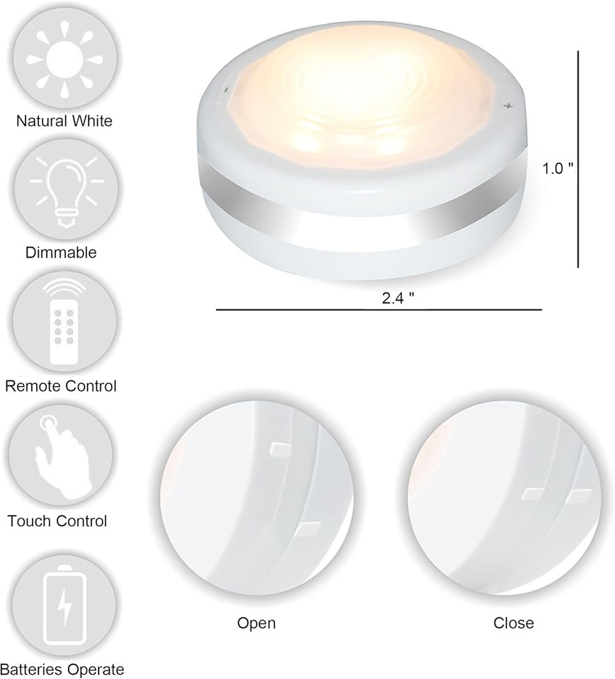 Starxing Battery Operated Puck Lights with Remote, Natural White/ White | eBay