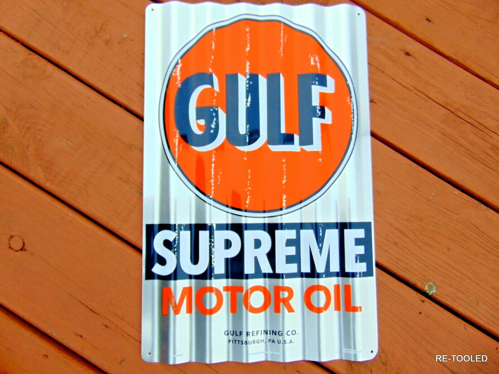 GULF OIL GAS SIGN GASOLINE OLD VINTAGE 1960'S ADVERTISING ANTIQUE GAS ...