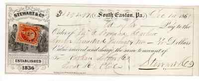 $1,292.97 1865 Stewart & Co. South Easton Pennsylvania Check with Tax ...
