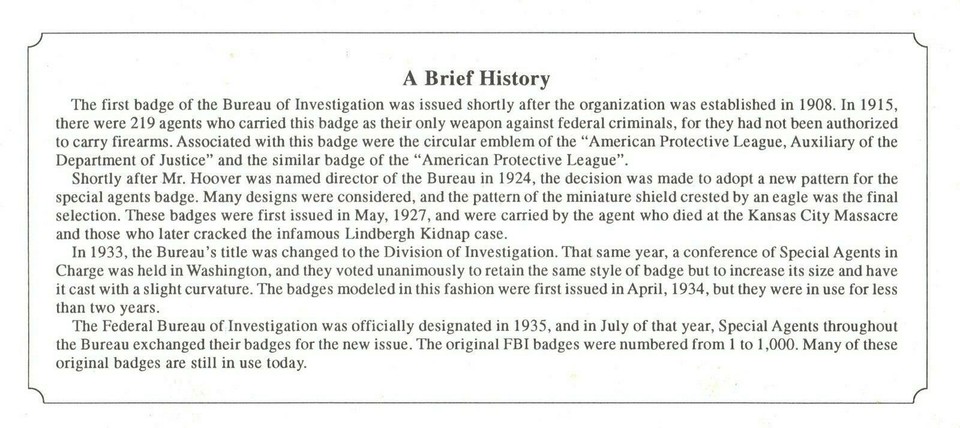 Federal Bureau of Investigation "FBI" Badge Cut-Out Belt Clip Badge Not ...