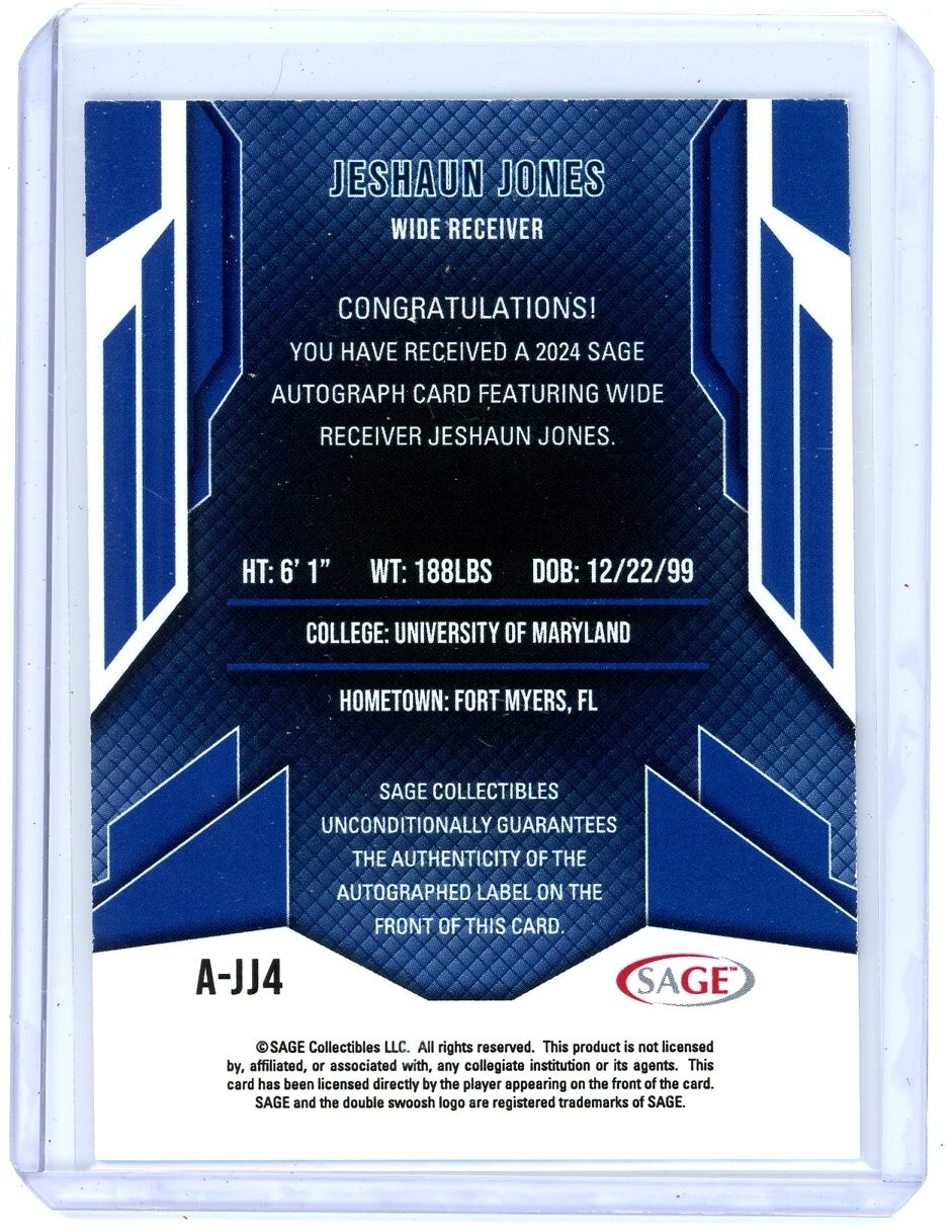 Jeshaun Jones 2024 Sage High Series Auto RC Maryland Terrapins ...