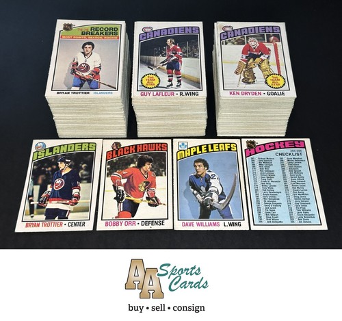 1976-77 O-PEE-CHEE HOCKEY SET (396) TROTTIER/WILLIAMS RC, ORR, CLEAN ...