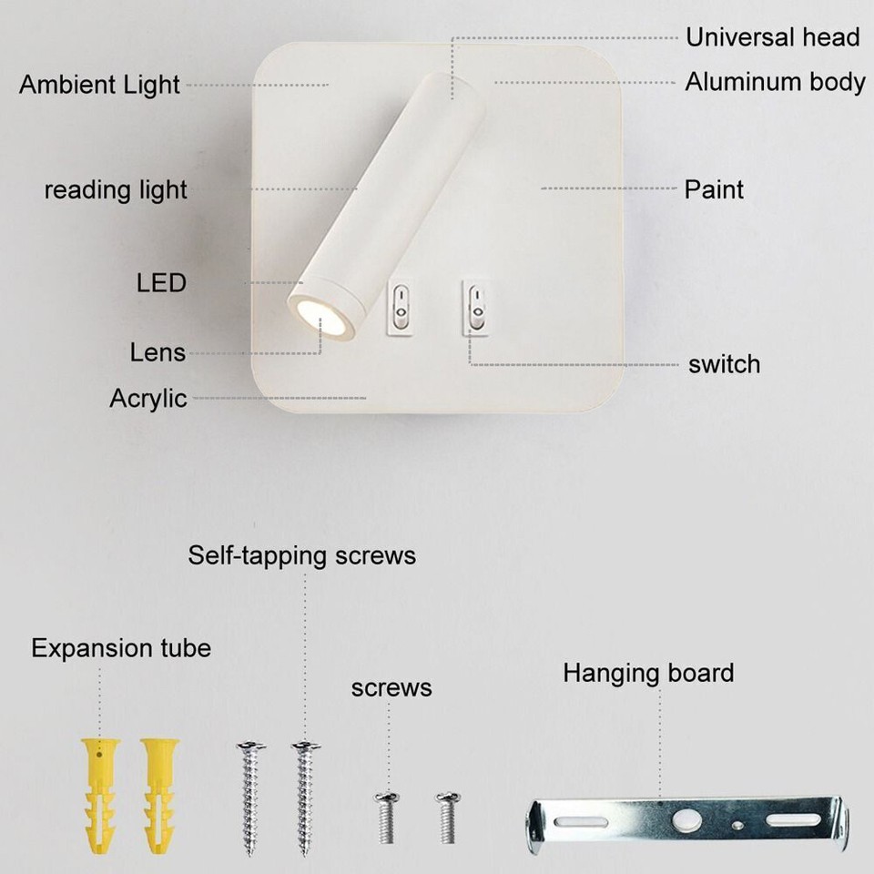 Wall Lamps Reading Strip Light Back Light Bedroom Sconce With Switch ...