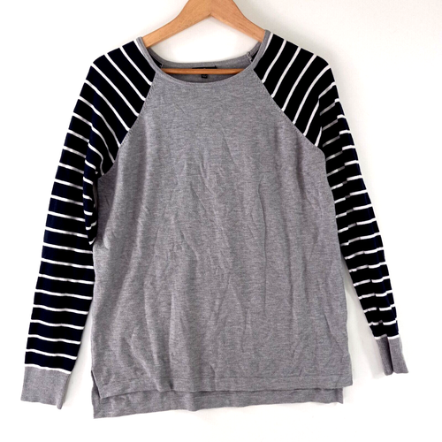 Pink Clover Top Shirt Women's Size Large Gray Blue Striped Elbow ...
