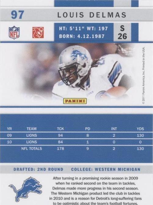2011 Score Louis Delmas #97 for sale | eBay