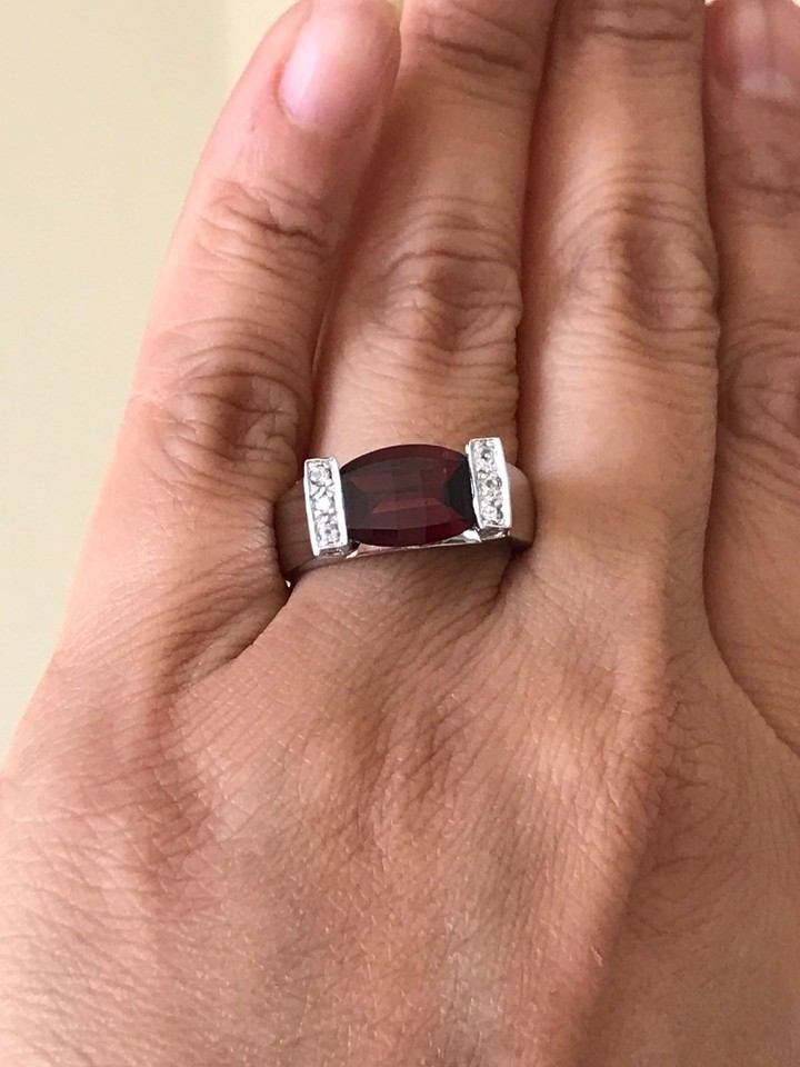 GENUINE GARNET WITH WHITE TOPAZ RING 925 STERLING SILVER FAST FREE ...