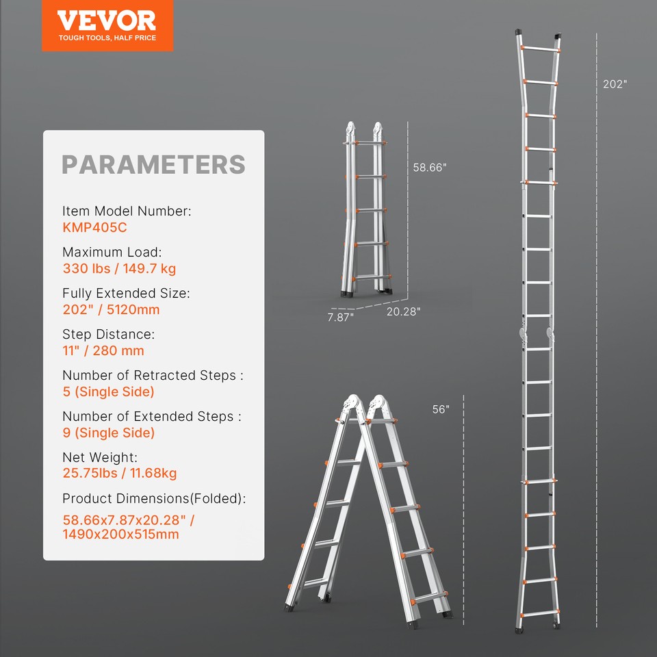 Telescoping Ladder A Frame 17 FT Extension Multi-Function for Homework ...