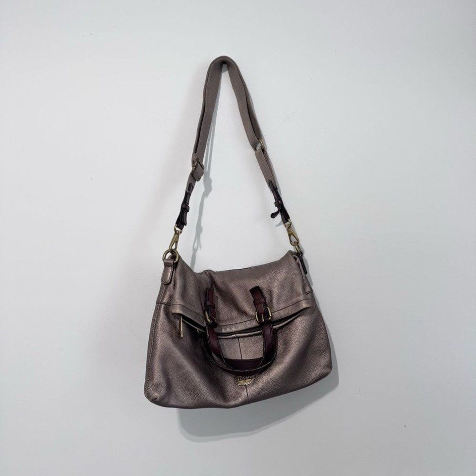 Fossil Explorer Fold over Cross Body Bag Soft Bronze Metallic | eBay