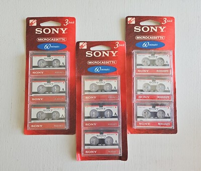 3-3 Pack Sony Microcassette MC-60 Min Recordable Cassette Tapes Factory ...