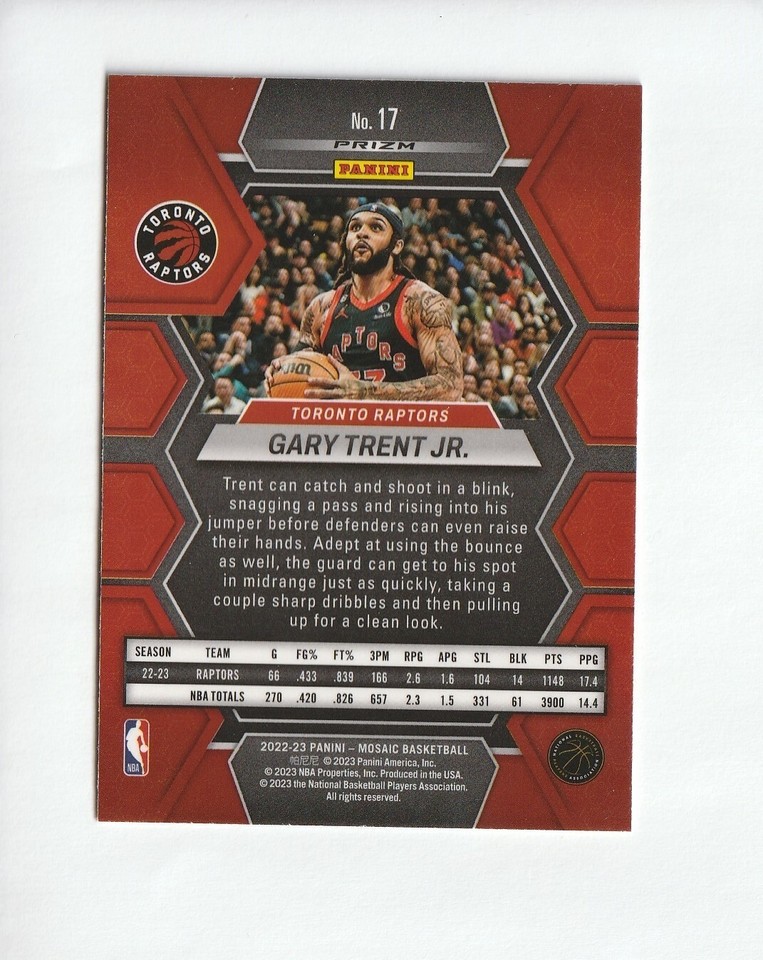2022-23 Panini Mosaic #17 Gary Trent Jr. Reactive Yellow PRIZM Toronto Raptors | eBay