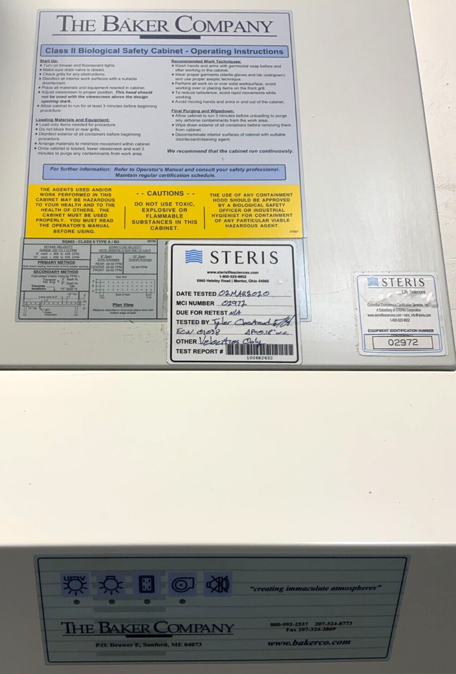 Baker SG603 Sterilgard III Class II A2 6' Biological Lab Safety Cabinet ...