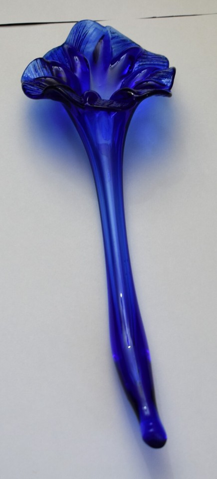 Vintage Cobalt Blue Blown Glass Long Stem Flower Art Glass Epergne Horn ...