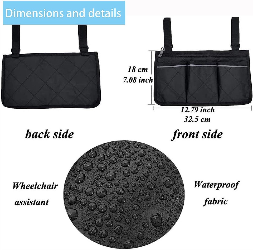 2-PACK Wheelchair Walker Side Pocket Organizer Armrest Storage Bag ...