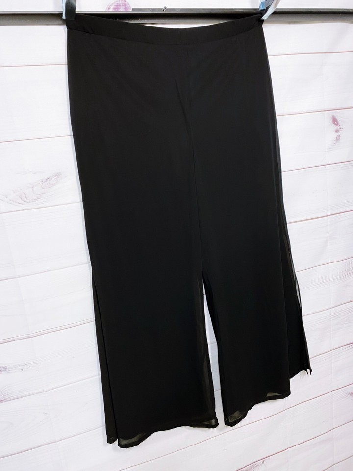 Susan Graver Style Womens Pants XL Black Crepe Overlay Wide Leg Elastic ...