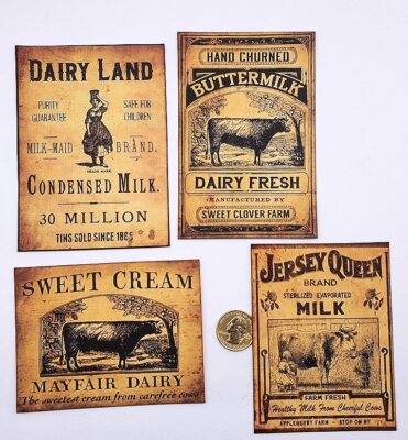 4-Primitive-Farmhouse-Country-Dairy-Pantry-Linen Cardstock-Farm-Labels ...