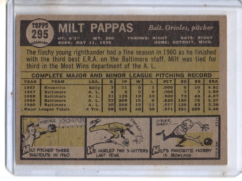 1961 TOPPS MILT PAPPAS #295 (EX/MT-NM) | eBay