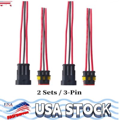 Electrical Car 3-Pin 18AWG Wire Connector Male Female Plug Kit ...
