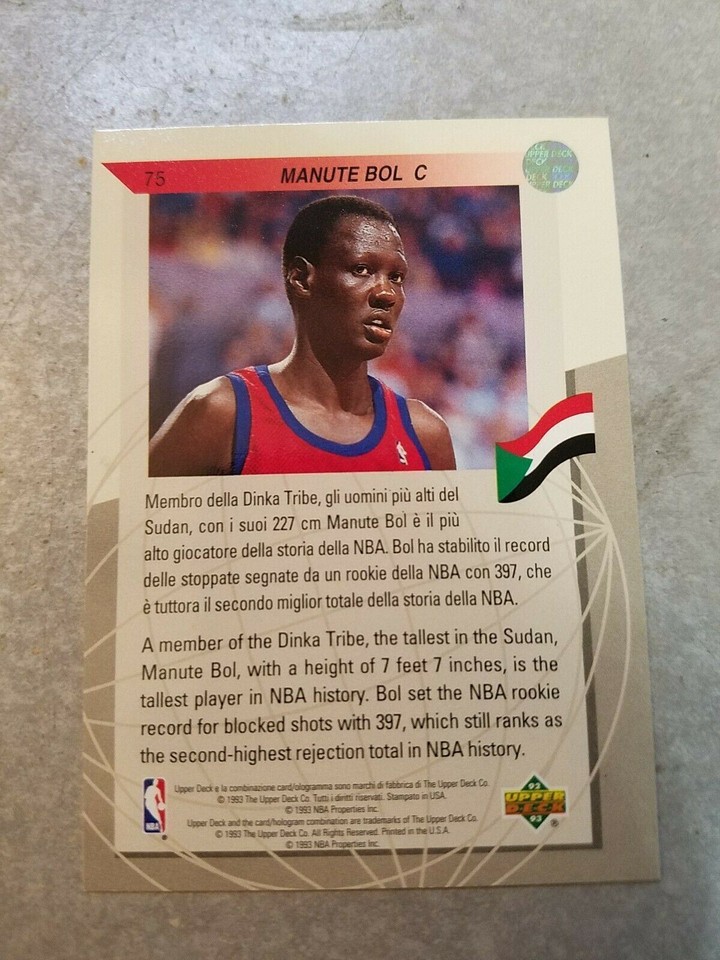 Manute Bol Washington Bullets 1992 - 1993 Upper Deck Italian #75 ...