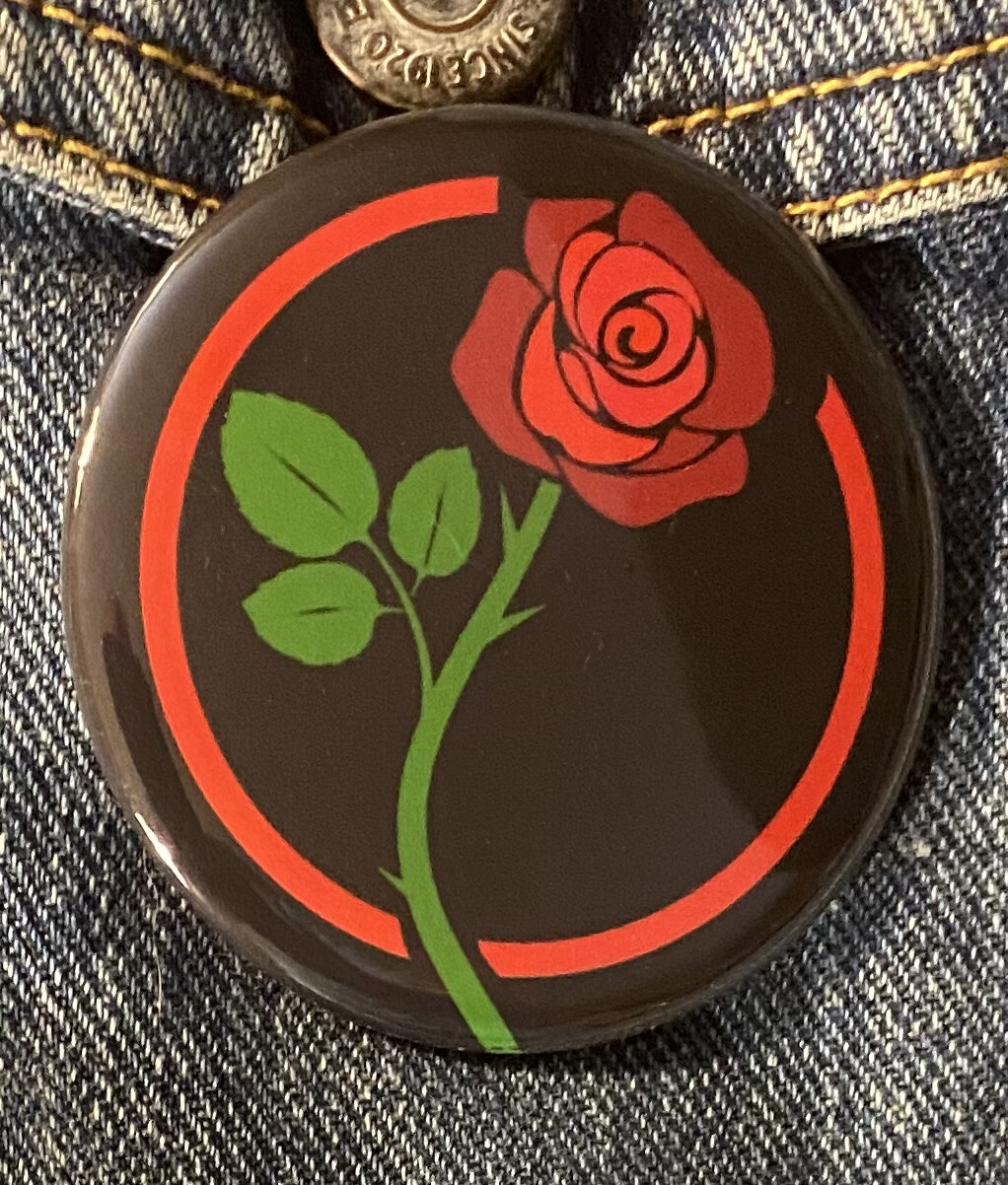 DSA - DEMOCRATIC SOCIALISTS OF AMERICA RED ROSE 2 1/4" PINBACK CAMPAIGN ...