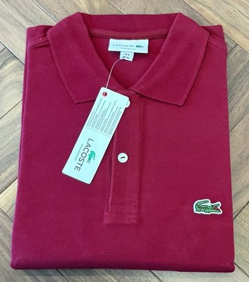 Men's Lacoste Maroon/Burgundy T-shirt Collar Neck Size XL, Long Sleeve ...