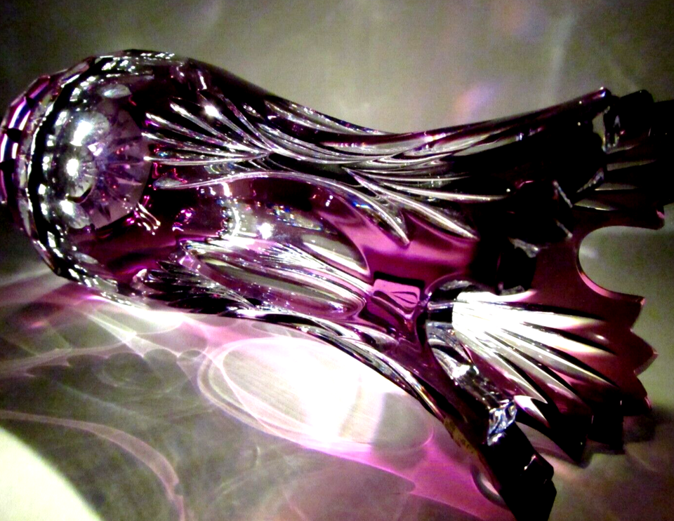 CAESAR CRYSTAL Purple Vase Hand Cut to Clear Overlay Czech Bohemian ...
