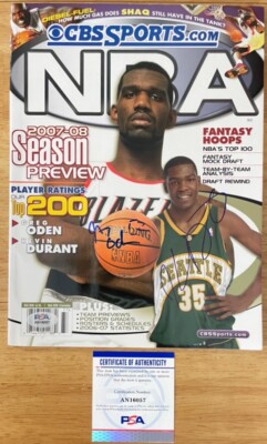 Kevin Durant Full Sig Greg Oden Sonics Signed CBS Sports Magazine PSA ...