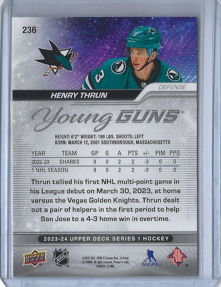 2023-24 Upper Deck #236 Henry Thrun Young Guns Rookie Card | eBay
