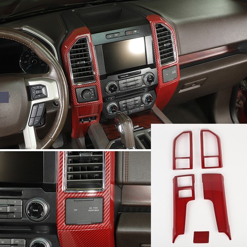 Red Carbon Fiber ABS Dashboard Central Control Panel Cover For Ford ...